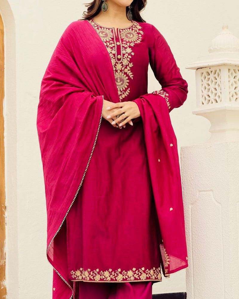 Mulberry Muse 3 PC Mul Chanderi Designer Handwork Festive Suit For ...